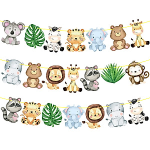 Jungle Safari Animal Banners 2pcs Safari Animals Birthday Party Cutout Banners Animal Theme Party Garland Decorations for Wild One Baby Shower Supplies