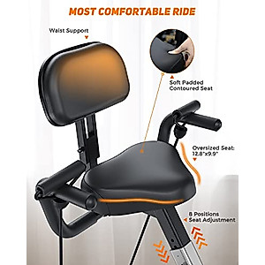 YOSUDA Exercise Bike, Folding Exercise Bike for Seniors 330LB/270LB Capacity, Magnetic X-Bike with 16-Level Resistance, Back Support Cushion for Home Gym Workout