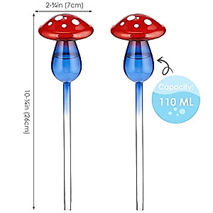 NiHome Mushroom Aqua Spike Self-Watering Bulb 2-Pack 10" Long Gradient Red Blue Hand-Blown Glass Globe Pot Plant Waterer for Home Indoor Outdoor Garden Patio Hanging Flower Automatic Irrigation System