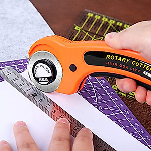 Fabric Cutter, 45mm Ergonomic Rotary Cutter - Leather Cutting Tool ，Rotary Fabric Cutter， Sewing Rotary Cutter, Fabric Cutter Wheel& Squeeze Trigger for Quilting, Sewing, Crafts