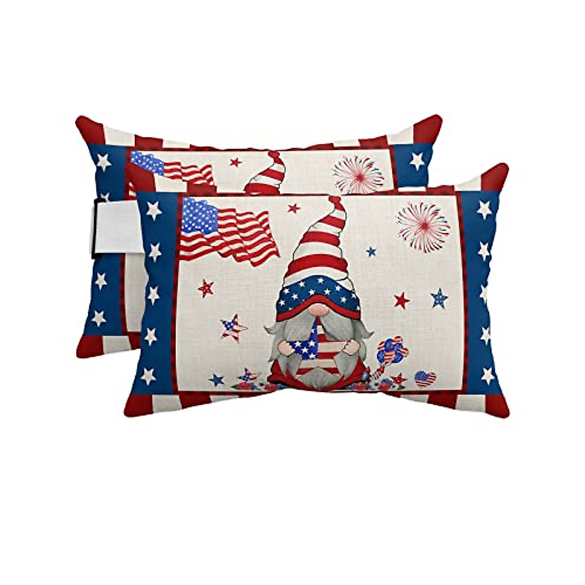 Recliner Head Pillow Ledge Loungers Chair Pillows with Insert Independence Day USA Flag Gnome Linen Lumbar Pillow with Adjustable Strap Outside Patio Decorative Garden Cushion for Bench Couch, 2 PCS