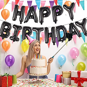 Happy Birthday Balloon Banner Party 16 Inch 3D Aluminum Foil Inflatable Letter kit set Banner Balloons Birthday Party Decorations Supplies Party (Black)