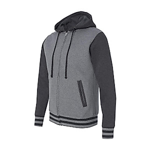 Independent Trading Co. - Heavyweight Varsity Full-Zip Hooded Sweatshirt - IND45UVZ - XL - Gunmetal Heather/Charcoal Heather