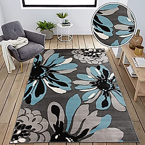 Rugshop Modern Flowers Area Rug 5' 3" x 7' 3" Blue
