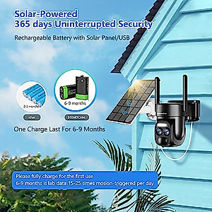 [ 8X Zoom ] 4K 5Dbi Security Cameras Wireless Outdoor, Battery Powered Solar Security Camera Outdoor 360° PTZ WiFi Camera with Spotlight Siren, Motion Detection, Color Night Vision,2-Way Audio, IP66