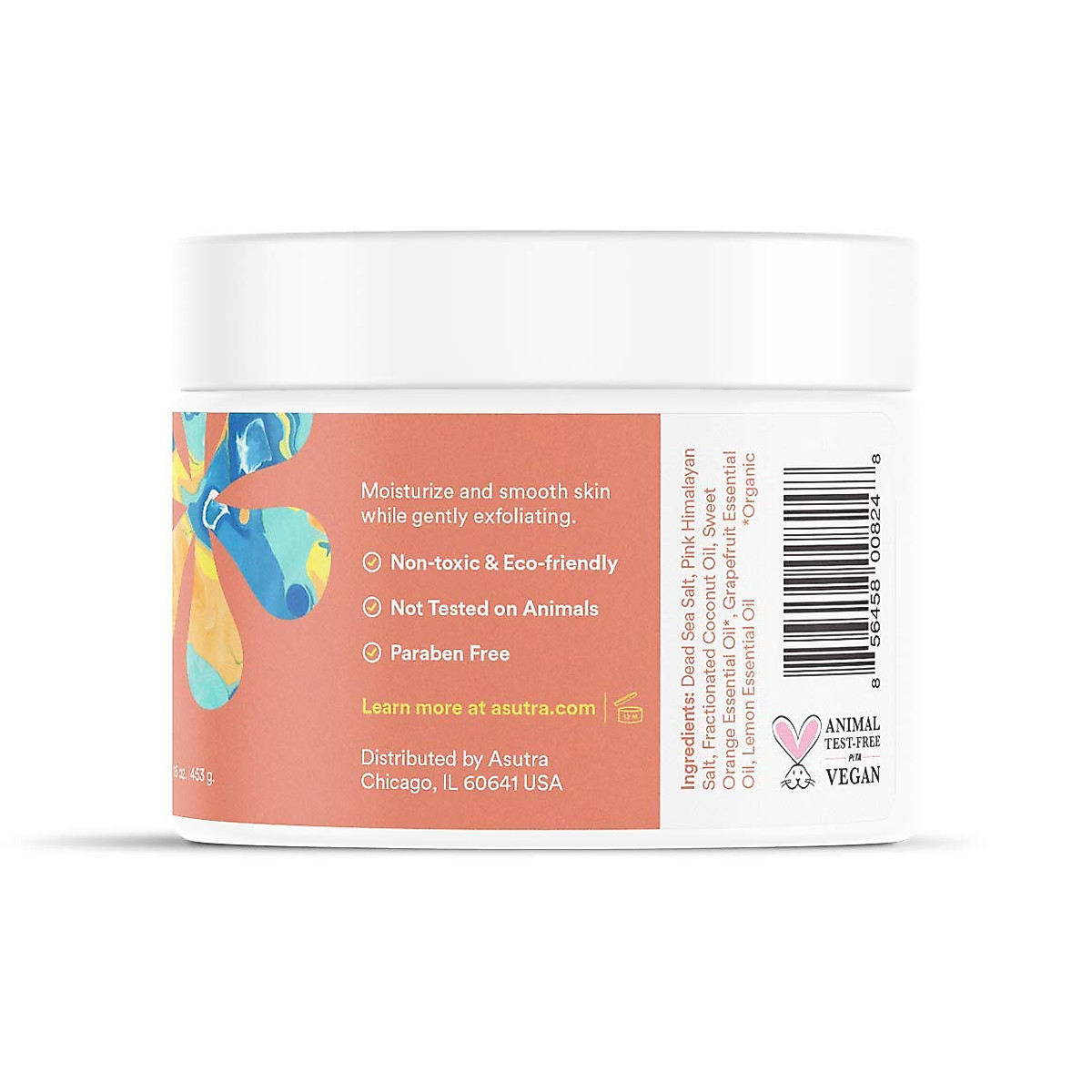 ASUTRA Dead Sea Salt Essential Oil Body Scrub Exfoliator (Vitamin C), 16 oz - Ultra Hydrating, Gentle, & Moisturizing - Coconut, Sweet Orange, Grapefruit, and Lemon Oils – Pink Himalayan Salt