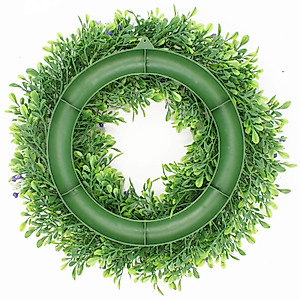 Delicaft 17" Artificial Boxwood Plastic Wreaths Spring Summer Front Door Wall Home Garden Office Wedding Decor (Green) (Green)