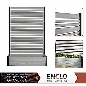 Enclo Privacy Screens EC18025 6ft H x 4ft W x 1ft L 6ft H x 4ft W x 1ft L Florence WoodTek Vinyl Outdoor Freestanding Privacy Fence Screen Panel and Planter Box Kit (1 Screen), Ash