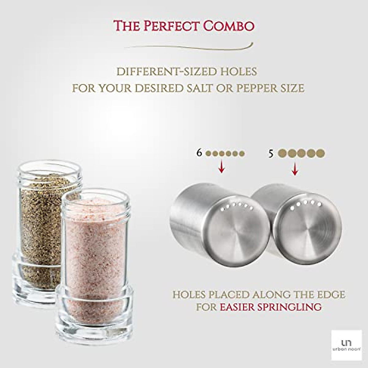 Salt and Pepper Shakers with Holder - Elegant Stainless Steel Shaker Set by urban noon