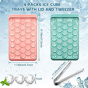 4 Pack Round Ice Cube Tray with Lid Mini Ice Ball Maker Mold Ice Cube Mold Trays Ice Trays for Freezer Sphere Ice Cube Tray Ice Ball Tray Making 132 Pcs Sphere and Ice Tong (6.69 x 3.94 x 0.79 Inch)