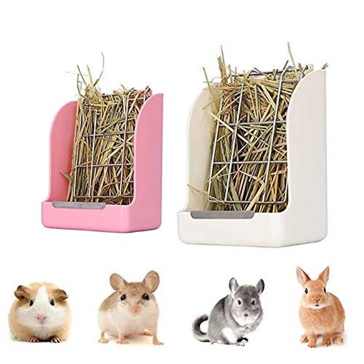 DishyKooker 1pcs White Hay Feeder Hay Rack Rabbit Grass and Food Double Use Rabbit Feeder Hay Food Bin Feeder Non-Toxic BPA Free Ideal Hay Feeder for Guinea Pigs, Chinchillas and Hamsters