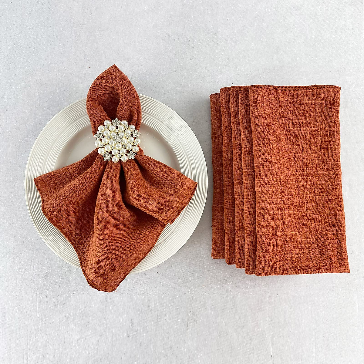 EHLDekol Gauze Cloth Napkins 6 Pack 16x16 Inches 100% Natural Soft Cotton Weddings Decorative Parties Family Everyday Use Bulk Linen Dinner Napkins (Terracotta, 6 Pack)