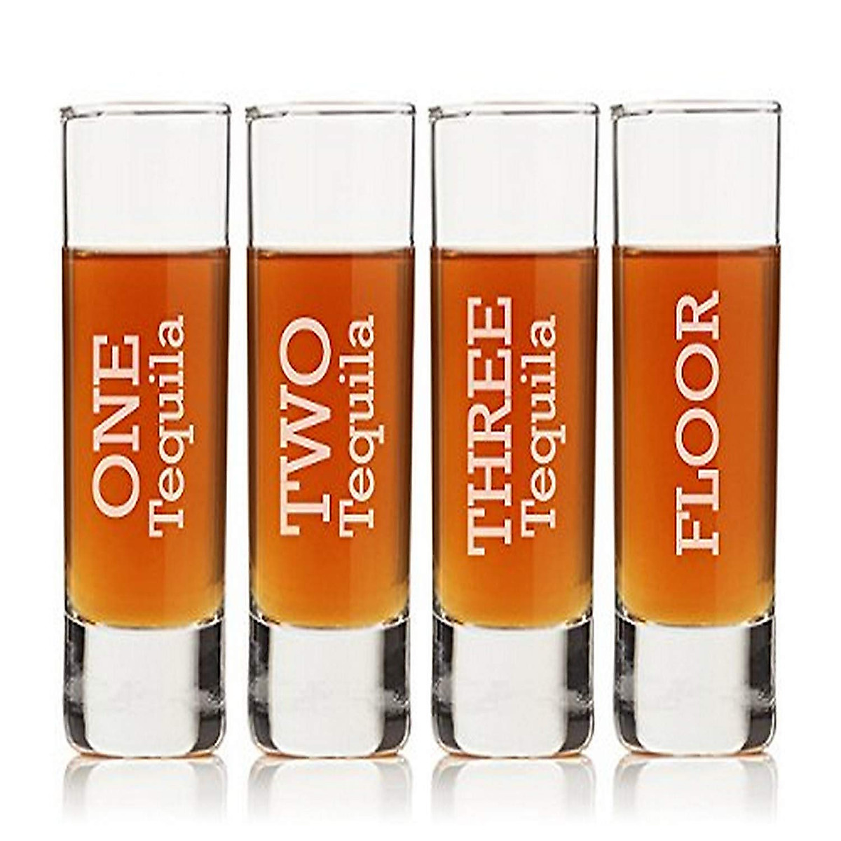 "One, Two, Three Tequila Floor" Shot Glass, Set of 4, Tall
