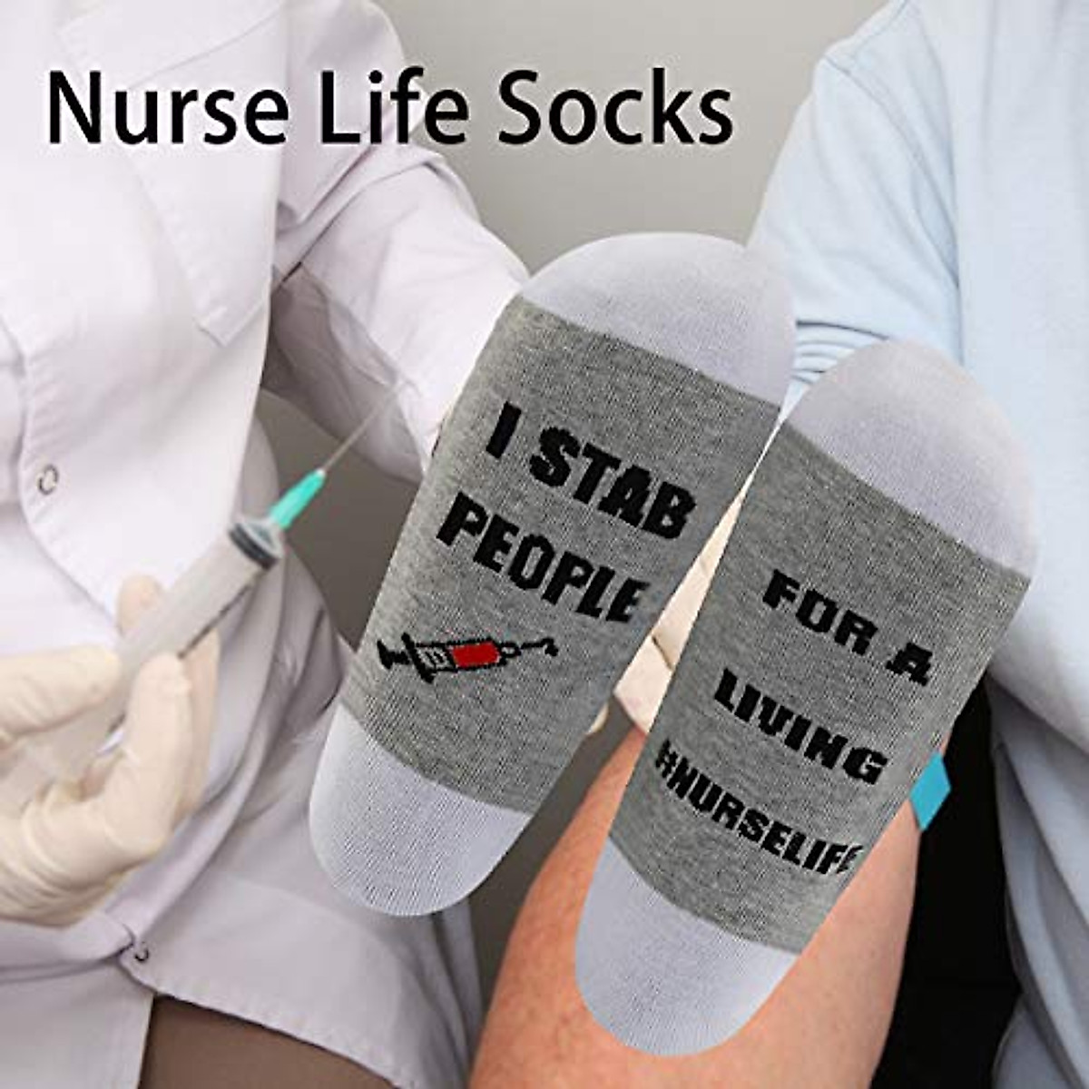 LEVLO Funny Nurse Gift Nurse Life Socks I Stab People For A Living Socks Nurses Appreciation Medical Gift for Nurse Mom (2 Pairs/Set)