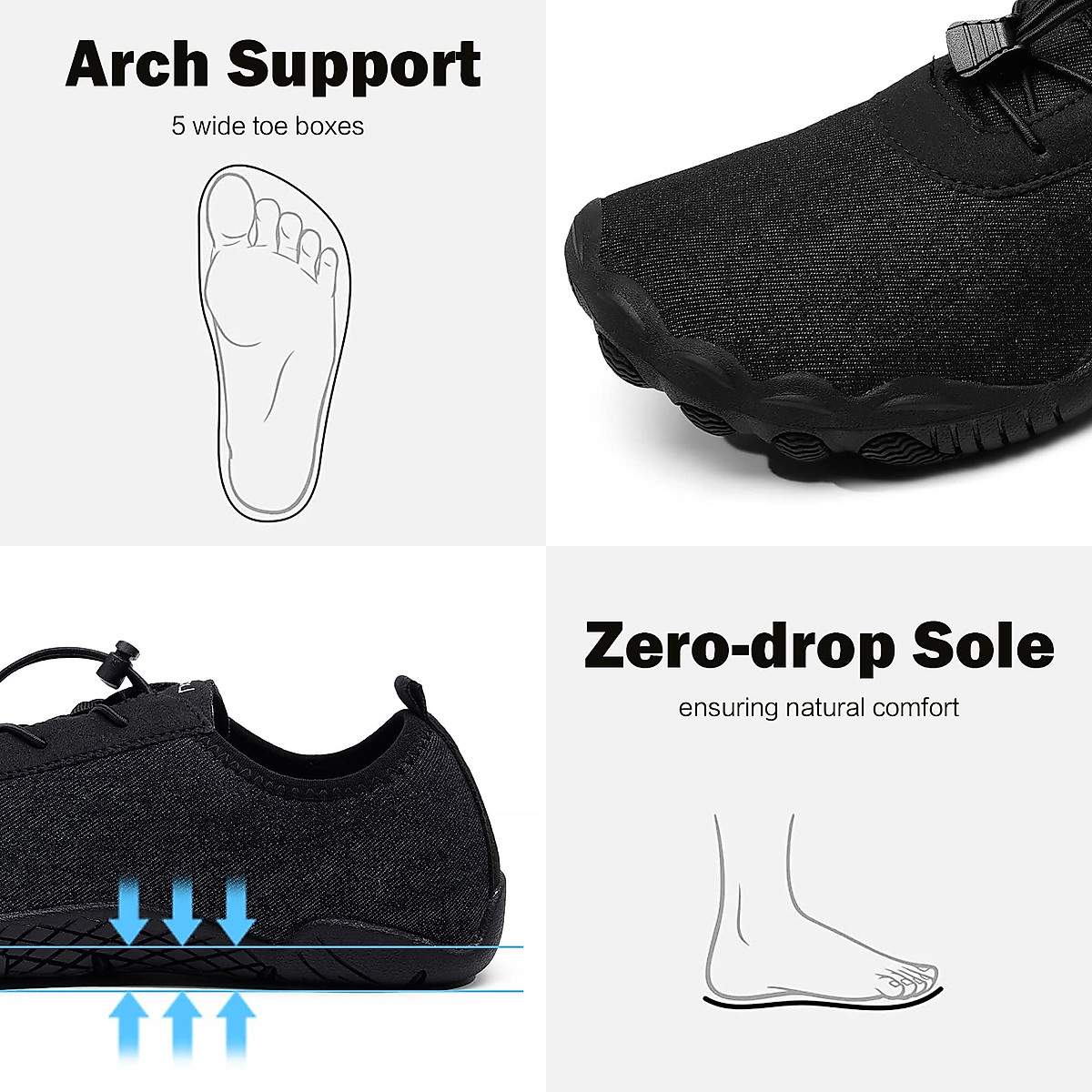 Wajin Barefoot Minimalist Sneakers for Men and Women Zero Drop Sole Wide Toe Box Cross-Training Gym Trail Running Shoes Black