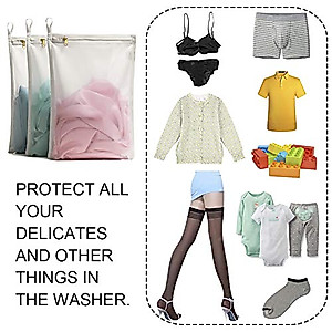TENRAI Delicates Laundry Bags, Bra Fine Mesh Wash Bag for Underwear, Lingerie, Bra, Pantyhose, Socks, Use YKK Zipper, Have Hanger Loops, Small Openings (White, 3 Small, CQS)