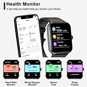 IOWODO Smart Watch Fitness Tracker 1.69'' HD Touch Screen with Heart Rate Monitor & Sleep Tracking, Temperature Detecting IP68 Waterproof Smartwatch for Men Women Compatible with iPhone Android