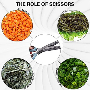 Herb Scissors with 5 Blades and Cover, Herb Stripper Tool Kit, Vegetables Potato Fruits Peeler, 3 Stainless Kitchen Gadget Set Cutter Chopper with Cleaning Combs, Graters