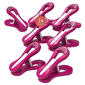 1InTheHome Plastic Hanger Clips, Plastic Clothes Pins, Pink, 24 Pack