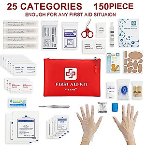 First Aid Kit, PYSANR 150 Piece Small First Aid Kits with Foil Blanket, Scissors First Aid Bag for Emergency, Home, Camping, Travel, Sports, Office, Outdoor, Car, School