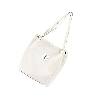 VALICLUD Women Crossbody Fastener for Handbag Closure Hobo Corduroy Bag Shoulder College Style Large Working Tote Womens Casual Capacity Beach Shopping and Bags Canvas Snap White