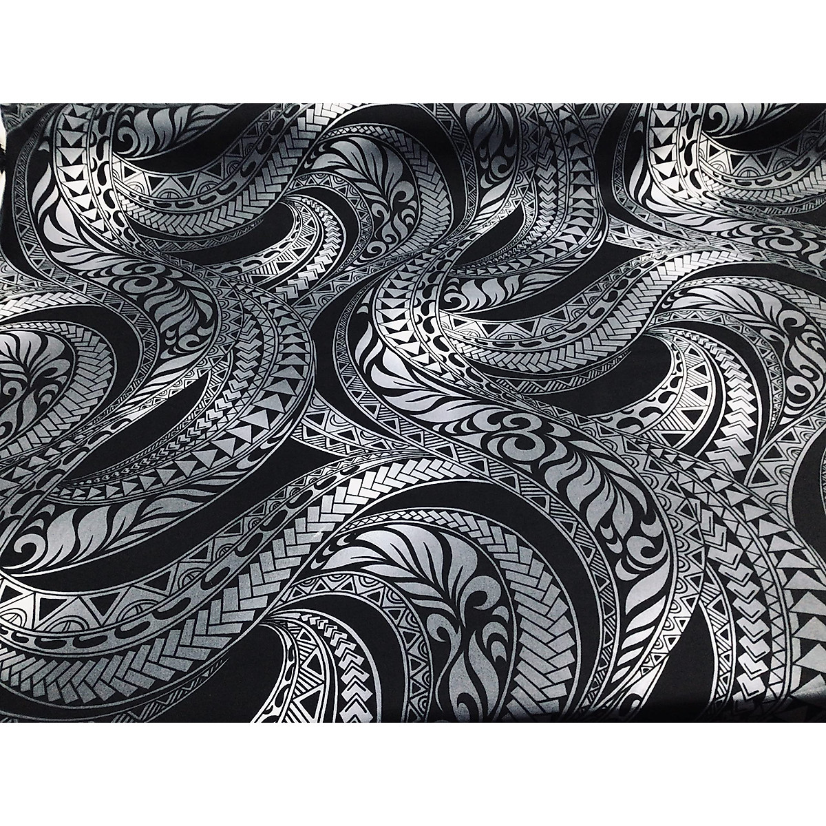 Gray Swirly Tribal Hawaiian Print Fabric 100% Cotton Sold by The Yard