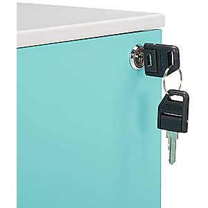 Aurora FC-103BL Fully Assembled Modern Soho Design 3-Drawer Metal Mobile File Cabinet with Lock Key, White/Aqua Blue