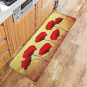 Libaoge Kitchen Mat Rug 1 PCS Red Flowers Under Sunset Runner Rug Anti-Fatigue Comfort Memory Foam Standing Mat Non-Slip Floor Door Mat for Bathroom Bedroom 20x47in