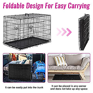 FDW Dog Crate Dog Cage Pet Crate for Large Dogs Folding Metal Pet Cage Double Door W/Divider Panel Indoor Outdoor Dog Kennel Leak-Proof Plastic Tray Wire Animal Cage (Black, 48 Inch)