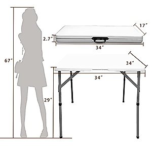 HYMnature Folding Card Table 34" Plastic Square Table with Resin Top Game Table for Puzzles Crafting Fold in Half Camping Table Utility use for Indoor Outdoor Picnic Dining Party