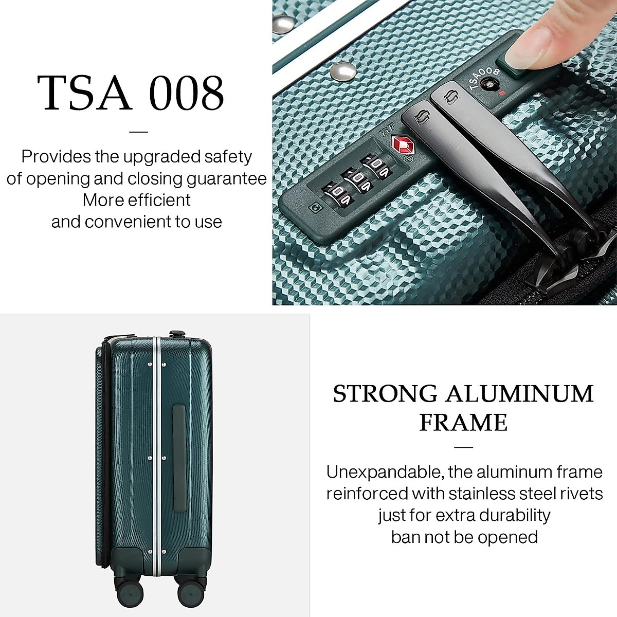 Hanke 26 Inch Large checked Luggage PC Hard Shell luggage Top Opening Aluminum Frame Tsa Luggage Suitcases with Wheels for Travel Woman Men.(Bamboo Green)