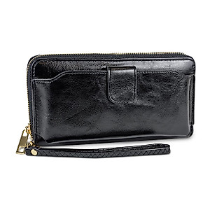 Rebecca & Rifka Glazed Faux Leather Zip Around Wristlet Wallet with Phone Pocket