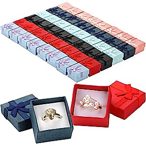 Fasmov 48 Count Ring Gift Box Set with Bow, Cardboard Jewelry Boxes for Anniversaries, Weddings, Birthdays, (6 Colors, 1.6 x 1.2 in)
