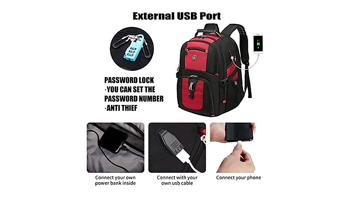 SHRRADOO Large Travel Laptop Backpack with USB Charging