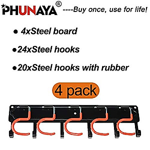 PHUNAYA 68" All Metal Garden Tool Oaganizer for Garage Organization,Garage Wall Organizer and Rake Holder Wall Mount,Shovel Holder and Tool Rack for Yard Tool,Handle tools,Broom and Mops.