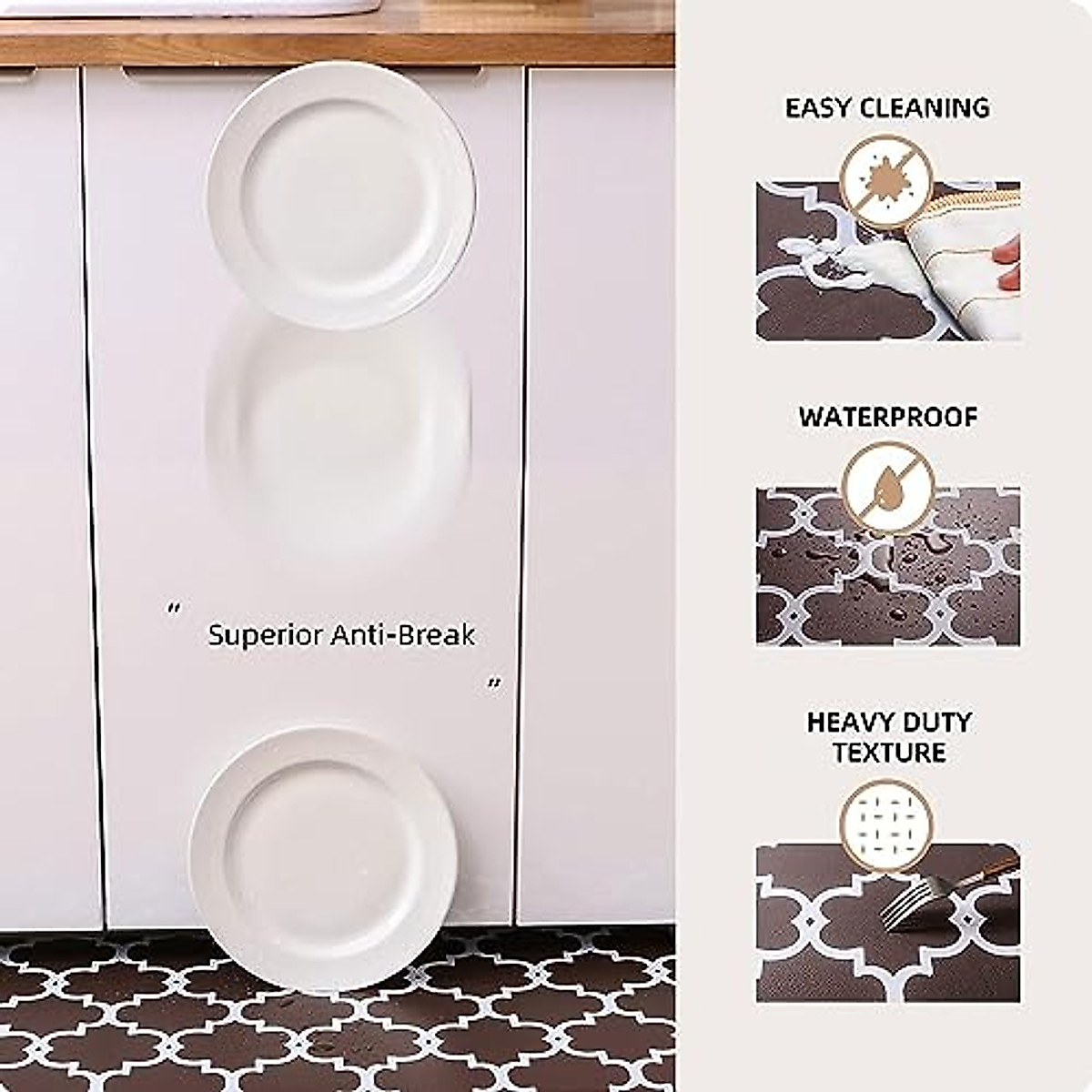 VRINO 0.47 InchThick Kitchen Mat ， Heavy Duty PVC Waterproof Non-Slip Kitchen Memory Foam Floor Mats ， for Kitchen, Office, Sink,Red-17.3×60""