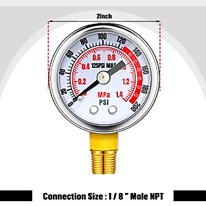 Peryiter Air Tank Repair Kit Including Safety Valve, 0-200 PSI Pressure Gauge and 4 Feet Air Tank Hose Assembly Kit for Portable Carry Tank(3 Pcs)