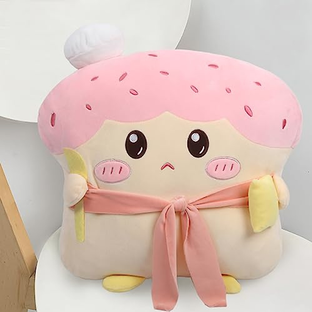 ARELUX Funny Toast Sliced Bread Pillow,Bread Shape Pink Plush Hugging Pillow with Red Scarf,Soft Toast Food Sofa Cushion for Home Decor,Plush Toy Gifts for Kids Birthday