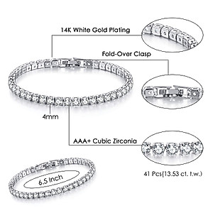 YOYUNLUO 3 Pcs Tennis Bracelets for Women 4mm 5A+ Cubic Zirconia CZ Diamond Silver Adjustable Bracelet Fashion Jewelry Wedding Gift Size 6.5-7.5 Inch