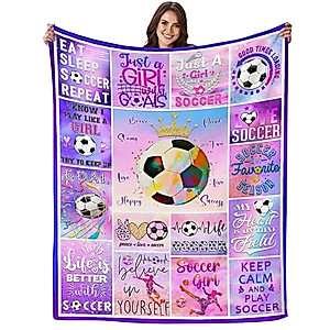 Soccer Blanket Ultra Soft Flannel Soccer Throw Blanket Soccer Gifts for Girls Women Soccer Team Soccer Lover Gifts for Kids Teens Adults 50"x40"