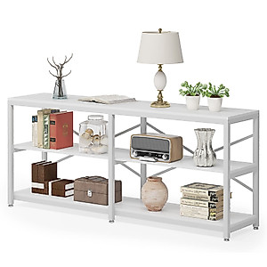Tribesigns 70.9 Inch Extra Long Console Table, Modern Sofa Table Behind Couch Table with Storage Shelves, 3-Tier Industrial Hallway Entryway Table for Living Room, 3 Shelf Bookshelf(White)