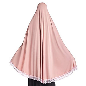 Muslim High Stretch Hijab Pure Color Half-body Cover Hijab with Lace for Praying, Pink, X-Large