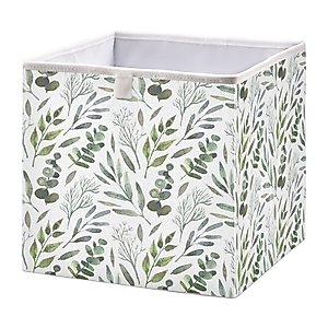 Kigai Green Leaves Cube Storage Bins - 11x11x11 In Large Foldable Storage Basket Fabric Storage Baskes Organizer for Toys, Books, Shelves, Closet, Home Decor