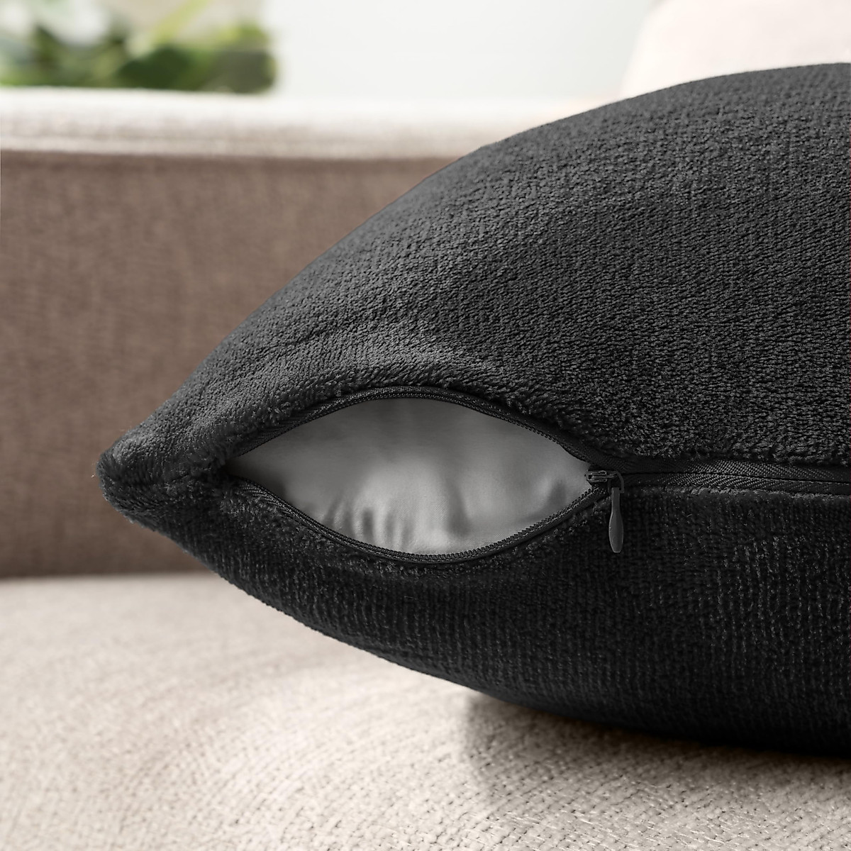 PAVILIA Black Throw Pillow Covers 18x18 Set of 2, Decorative Pillow Cases for Bed Sofa Couch, Boho Aesthetic Accent Decor Cushion for Bedroom Living Room, Velvet Square Euro Sham Covers, Solid Black