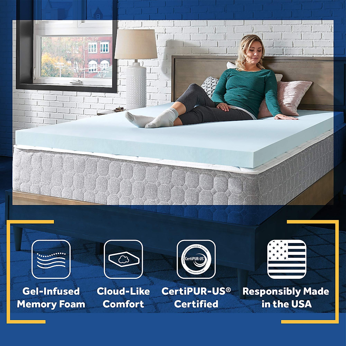 Sealy TrueForm 3" Memory Foam Mattress Topper, Full, Blue