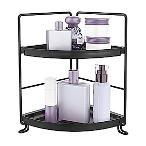 NLBTW 2 Tier Corner Bathroom Countertop Organizer, Stackable Storage Shelf for Vanity Makeup Perfume Shelf, Kitchen Spice Rack or Bedroom Small Object Storage Standing Counter (Black & Black)