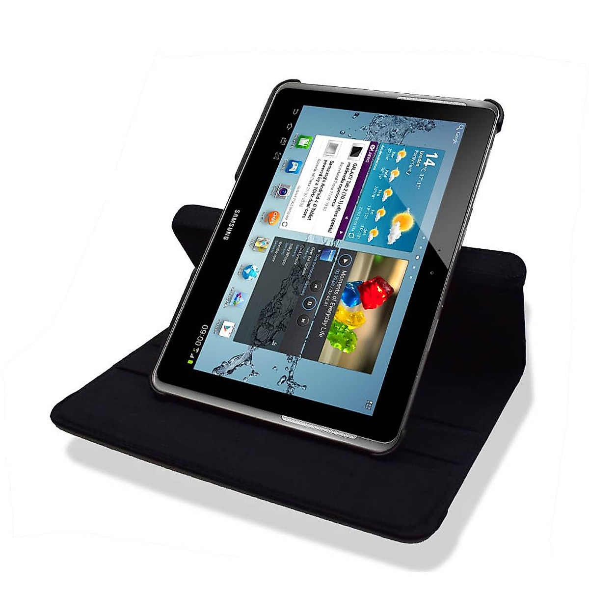 Kuesn Tab 2 10.1 gt-p5100 p5110 Cover case-Folio flip Book Cover case for Samsung Galaxy tab 2 10.1 Elastic Band Closure pu Leather Stand Cover (Black)