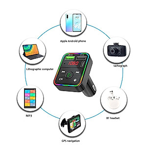 Bluetooth Car Adapter, Fm Transmitter Bluetooth, Wireless Modulator with Led Display Car Kit, Fast Car Charger & USB C Port, MP3 Player Radio Kit for Car Stereo, 12V Cigarette Lighter Adapter