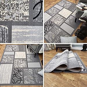 Indoor Doormat Rubber Backed,30 inch x 18 in, Grey Geometric, Non Slip, Kitchen Rugs and Mats