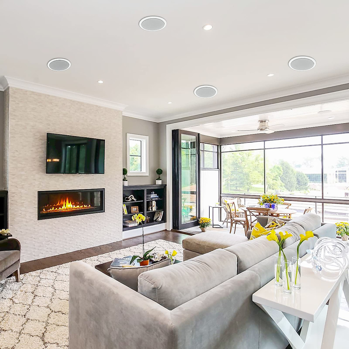 Herdio 6.5'' 640Watts 2-Way Bluetooth Ceiling Speakers Package Great for Home Theater System, Living Room,Office,Flush Mount Wired(4 Speakers)